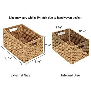 StorageWorks Set of 4 Round Paper Rope Storage Baskets, Rectangular Wicker Baskets with Built-in Handles