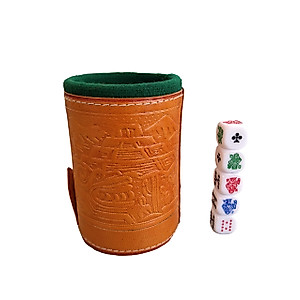 Cup Poker dice Game Set with Cup Leather Lined (cubilete)…Honey
