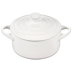 Le Creuset Stoneware Set of 4 Mini Cocottes with Cookbook, 8 oz. each, White