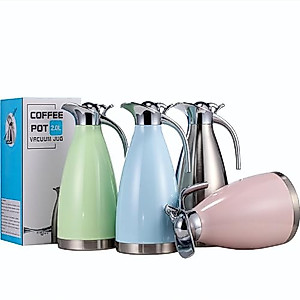 Sumerflos 68 Oz Stainless Steel Coffee Thermal Carafe/Double Walled Vacuum Thermos Insulated / 12 Hour Heat Retention / 2 Liters (Blue)