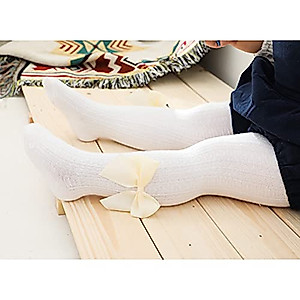 Bafeicao 3 Pack Baby Girls Tights Cable Knit Seamless Leggings with Bow Toddler Girl Cotton Pantyhose, White+Khaki+Coffee, 6-12M