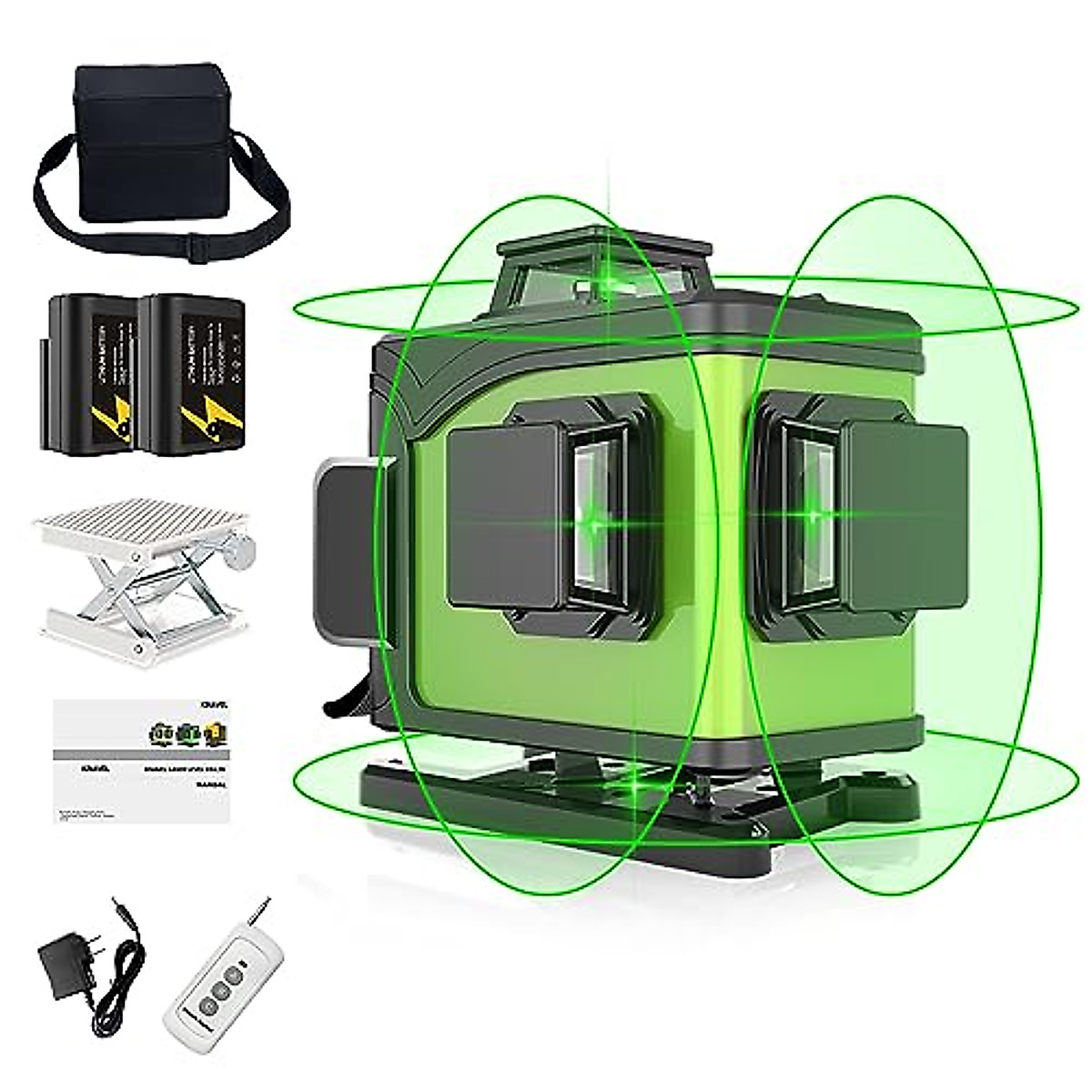 KINAVEL Laser Level 4x360 Self Leveling 16 Lines Green Beam 4D Cross Professional Line Laser Tool Pulse Mode for Construction Tiling Picture Hanging with 2 Batteries, Remote Controller, Lifting Base
