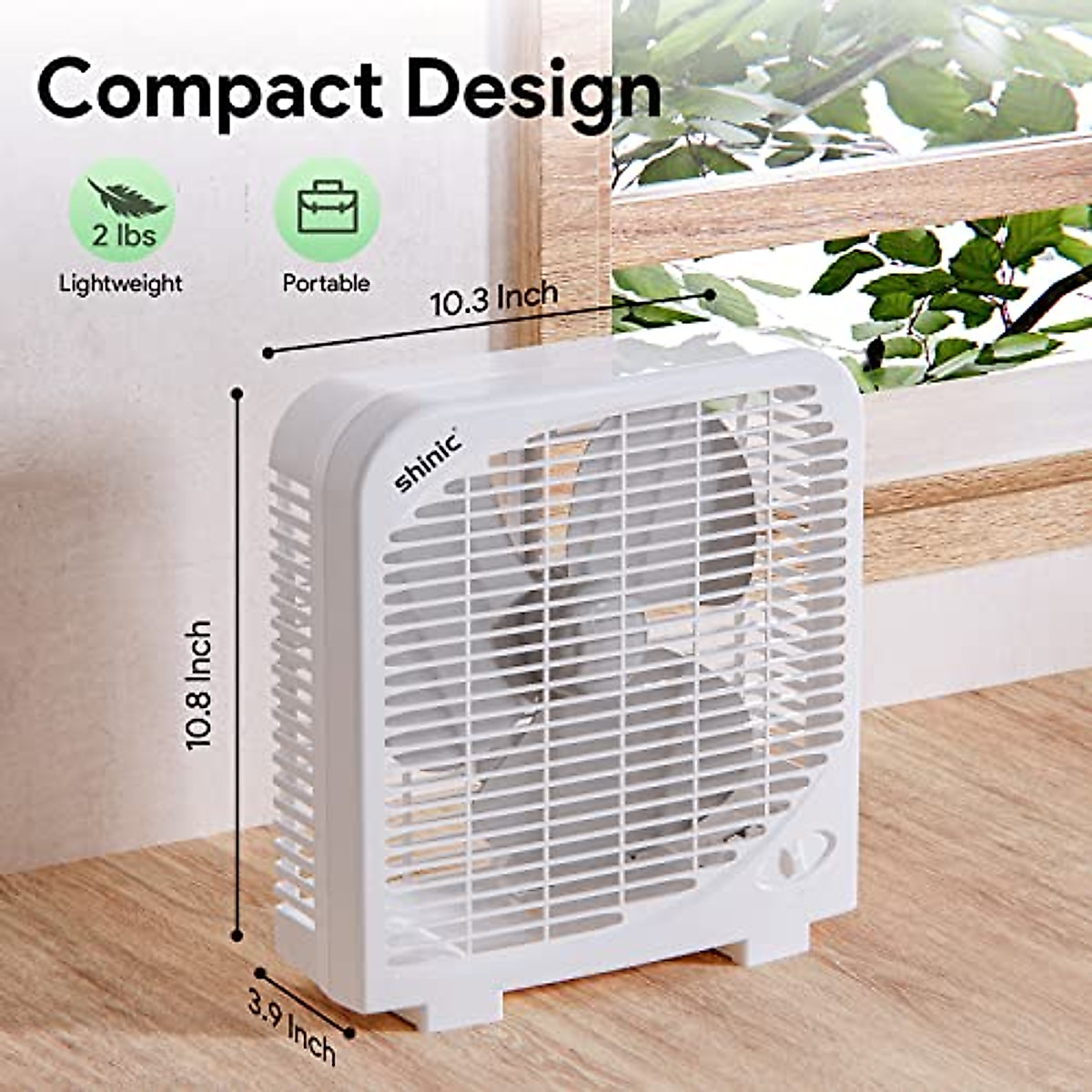 shinic Box Fan 10 Inch, 2 Speeds, Table Fan with Strong Airflow, Energy Efficient Small Window Fan, Air Circulation Portable Kitchen Exhaust Fan for Bedroom Bathroom, and Tabletop, green