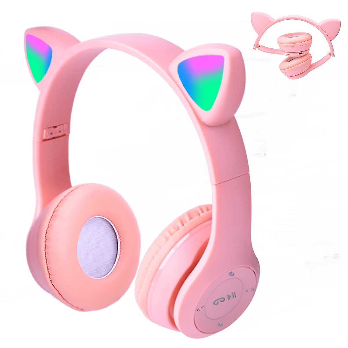 Bluetooth Cat Ear Kids Headphones with Mic, arVin Wireless/Wired Foldable Over-Ear Headset with Led Light UP & 85db Volume Limited for School, Online Learning, Boys, Girls, Children, Tablet, iPad & PC
