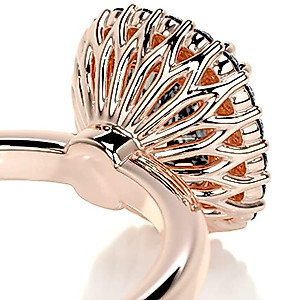 Solid Gold Handmade Engagement Rings 2 CT Cushion Cut Moissanite Diamond Halo Bridal Wedding Rings for Anniversary Propose Gift (18K Solid Rose Gold)