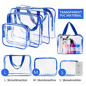 3Pcs Crystal Clear PVC Travel Toiletry Bag Kit for Women Men, Waterproof Vinyl Organizer Clear Makeup Bags with Zipper Handle Straps, Cosmetic Bag Pouch Carry on Airport Airline Compliant Bag Handbag