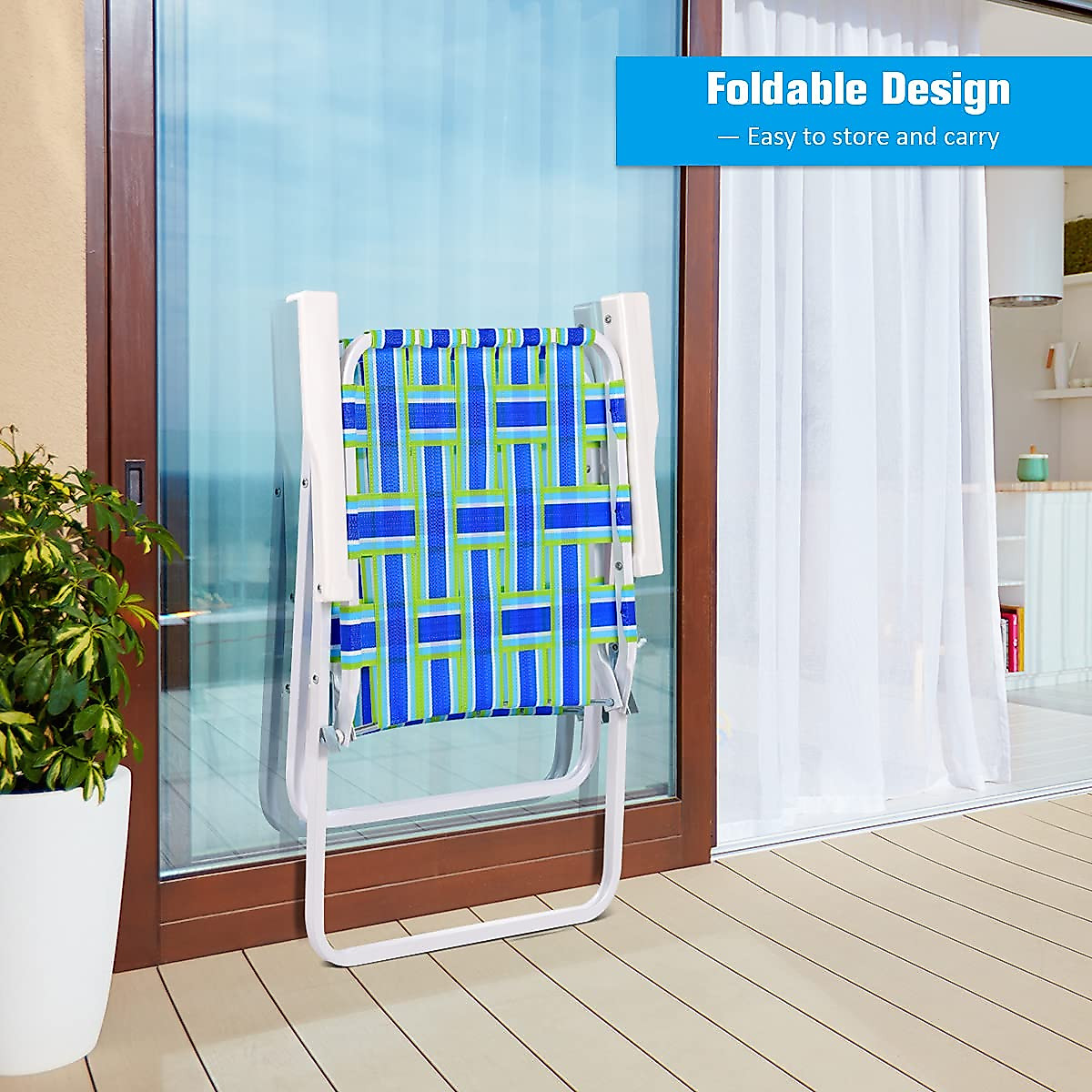 COSTWAY 6pcs Folding Beach Chair Camping Lawn Webbing Chair Lightweight 1 Position Blue