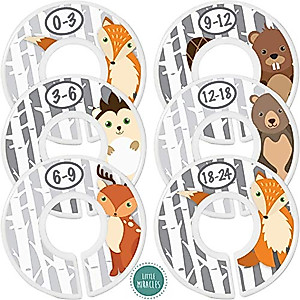 Baby Closet Size Dividers - Woodland Nursery Closet Dividers for Baby Clothes - Fox Deer Bear Hedgehog Beaver Nursery Decor - Baby Closet Dividers for Boy or Girl - [Woodland] [Grey/Gray]