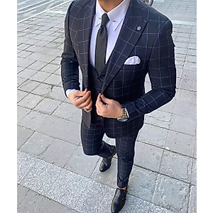 Plaid Suits for Men Hunt Green 3 Peice Checked Suits Slim Fit Suits Formal Wedding Dress Suits Size 4XL