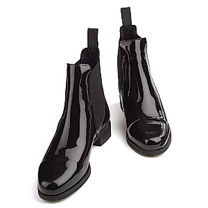 Ovation Women's Equestrian Leather Classic Style Ankle Low Heel Slip On Finalist Elastic Side Patent Jod Boots, Black, 8