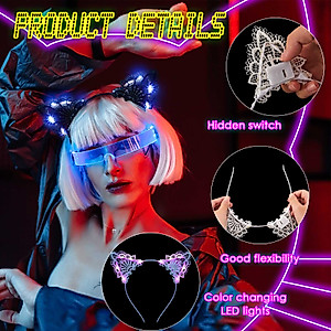 Juexica LED Lace Cat Ears Headband - 4 Pcs Light Up Hair Accessories for Women, Girls, Christmas, Fancy Dress, Cosplay Party Favors
