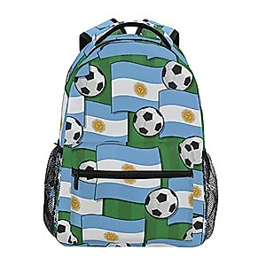 Krafig Argentina Flags and Soccer Balls Boys Girls Kids School Backpacks Bookbag, Elementary School Bag Travel Backpack Daypack