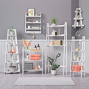 RiverRidge Amery 5-Tier Corner Ladder Shelf - Narrow Corner Shelf Maximizes Storage & Display in Small Spaces - White Open Shelving Design for Bathroom, Living Room, Office
