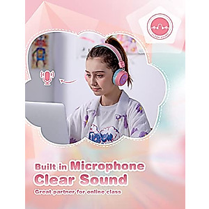 Link Dream Kids Bluetooth Headphones with Microphone for School On-Ear Headphone Toddler Children Wireless Headphone Headset with LED Lights Compatible with Cellphone/Computer/Tablet/iPad (Pink)