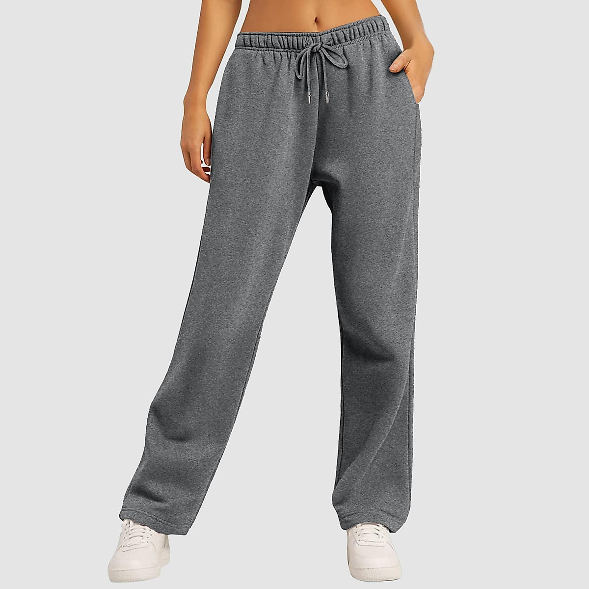 my orders Women's Causal Drawstring High Waist Baggy Straight Leg Joggers Sweatpants with Pockets Women’s Fleece Lined Sweatpants Baggy Wide Straight Leg Pants lightning deals of today