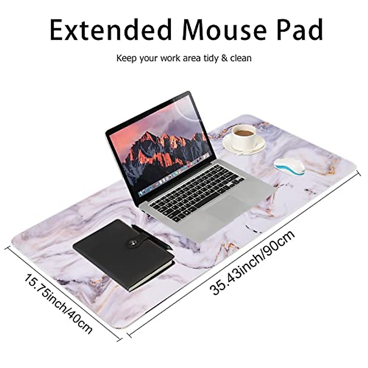 Anyshock Desk Mat, Gaming Mouse Pad Large (35.4" x 15.7" inch), XXL Keyboard Pad with Stitched Edges, Non Slip Rubber Base, Waterproof Computer Desk Pad for Office, Home, Men(Platinum Marble)