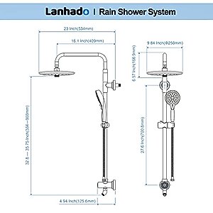 Shower System Slide Lanhado 10” Rain Shower System with 11+1 Multi Functions Handheld Spray High Pressure Shower Faucet Set Shower Slide Bar Chrome Polished