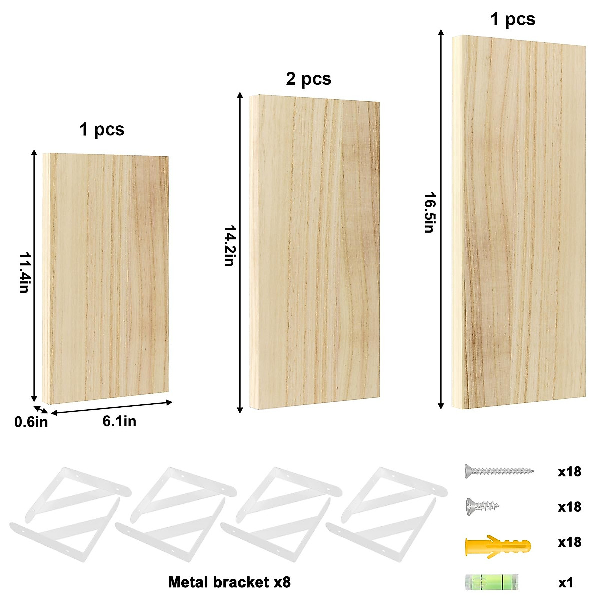 YGEOMER Floating Shelves for Wall, Natural Wood Wall Shelves Different Sizes, Wall Mounted Wood Shelf for Living Room, Bathroom, Bedroom, Kitchen, Home Decor (Set of 4)