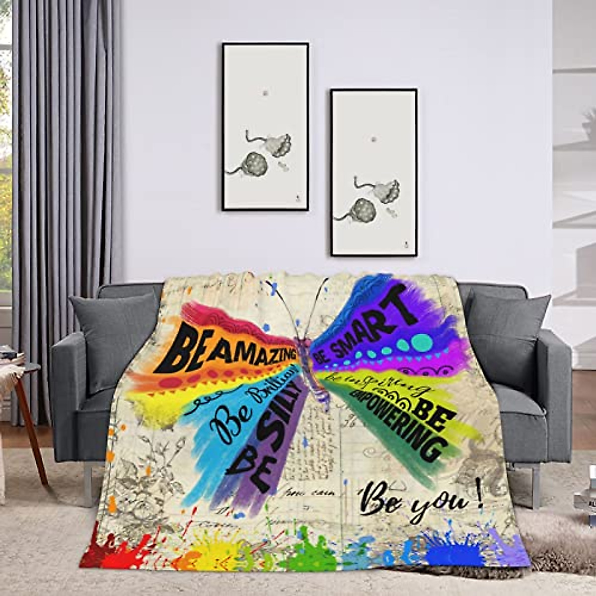 Inspirational Throw Blanket for Women Healing Blanket for Mom Wife Girlfriend Inspiring Butterflies Gets Well Soon Gifts Blanket Care Hope Thoughts Hug Blankets Positive Energy Sympathy Compassion