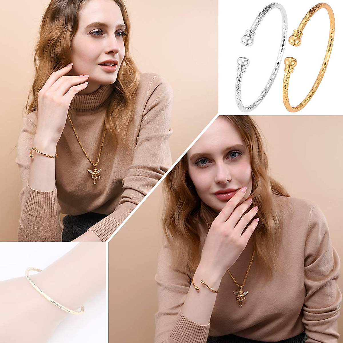 U7 Simple Cuff Bracelet 18K Gold Platinum Plated Fine Bangle Bracelet Fashion Jewelry for Women