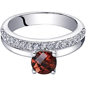PEORA Garnet Promise Ring in Sterling Silver, 1 Carat Round Shape, Comfort Fit, Size 6