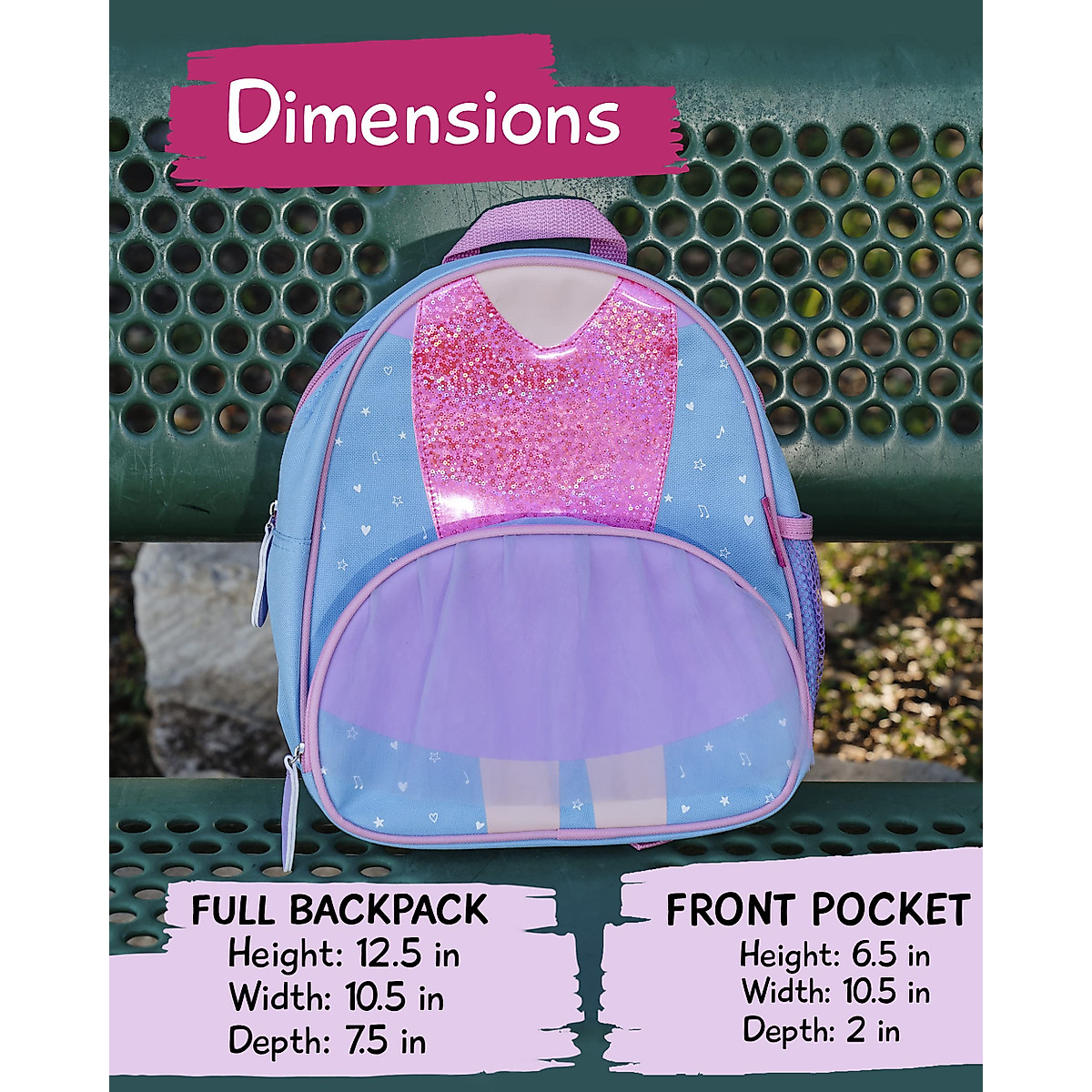 JOY2B Toddler Backpack for Girls and Boys - Ballerina Backpack for Girls and Boys - Kids Backpack for School Camp Travel - Preschool Backpack with Water Bottle Holder - Brilliant Ballerina