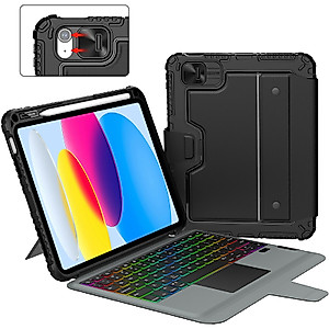Nillkin iPad 10th Generation Case with Keyboard (10.9", 2022), Detachable Keyboard for iPad 10th Generation with Slide Camera Cover and Multi-Touch Trackpad, Protective Case with Pencil Holder