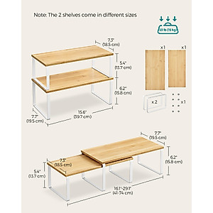 SONGMICS Cabinet Organizer Shelf, Set of 2 Kitchen Counter Shelves, Kitchen Storage, Spice Rack, Stackable, Expandable, Metal and Engineered Wood, Cloud White and Natural Beige UKCS200W01