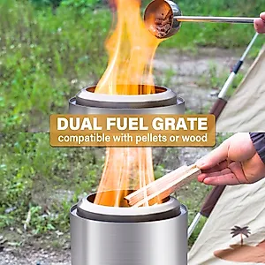 HGD 9.5 x 7.1 in Small Tabletop Fire Pit, Portable Mini Smokeless Table Top Firepit, Low Smoke Camping Stove for Outdoor & Patio, Fueled by Pellets or Wood, with Travel Bag, Stainless Steel, Silver