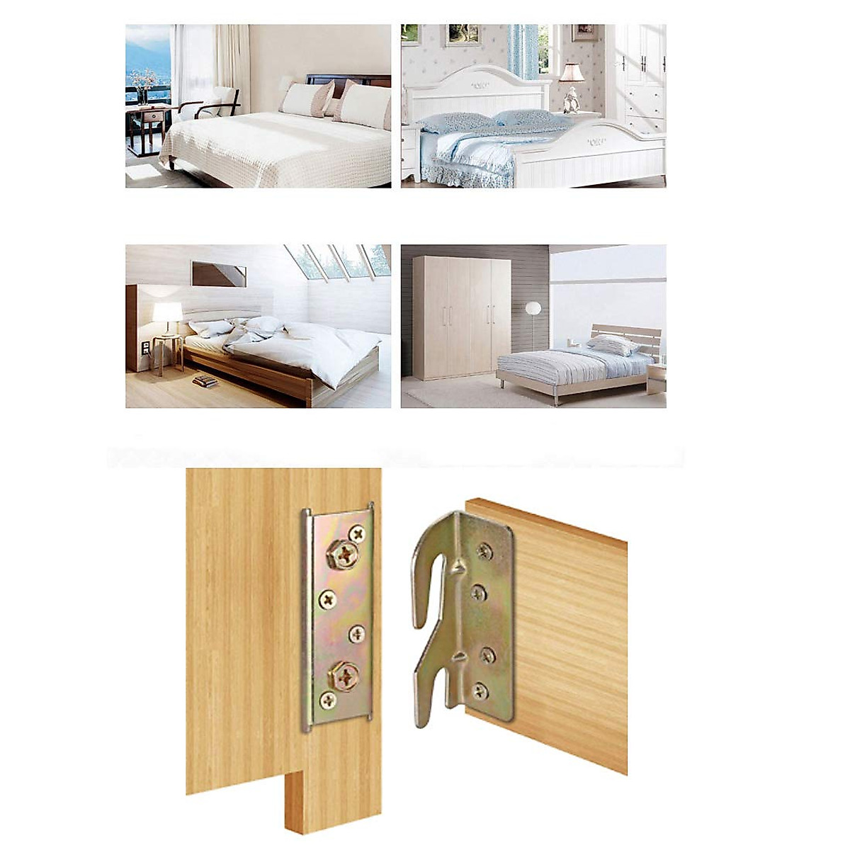 Socell 4 Sets Bed Rail Brackets Heavy Duty No-Mortise Bed Rail Fittings Wooden Bed Frame Connectors with Screws for Headboards Footboards Hold