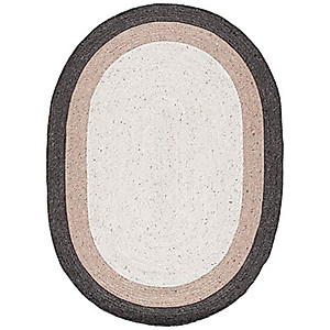 SAFAVIEH Braided Collection 4' x 6' Oval Charcoal/Ivory BRD903H Handmade Country Cottage Reversible Wool Entryway Foyer Living Room Bedroom Kitchen Area Rug
