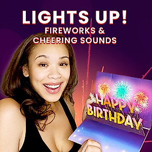 100 Greetings LIGHTS & SOUND 'Fireworks & Cheering' Birthday Pop Up Card - Happy Birthday Card for Wife, Husband, Him, Her, Women & Men – Pop Up Birthday Greeting Cards - 1 Card Only