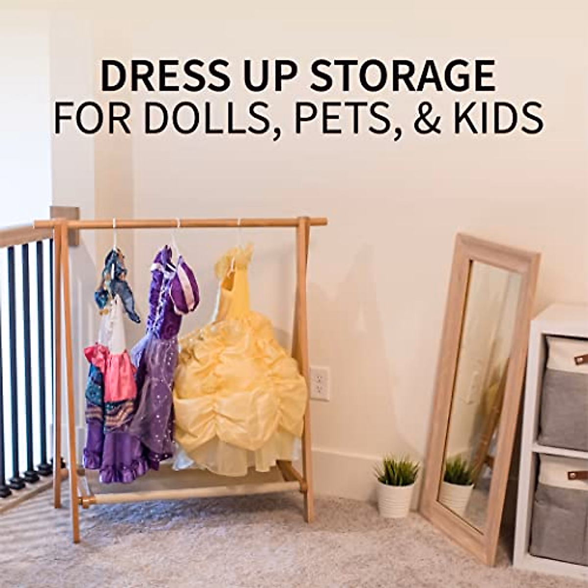Kids Clothing Rack with Hanging Rod and Bottom Shelf Storage Space- Lightweight and Durable Wooden Frame- Child Garment Rack for Small Space
