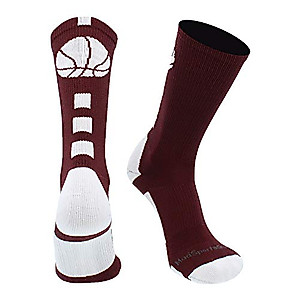 MadSportsStuff Basketball Logo Athletic Crew Socks, Small - Maroon/White