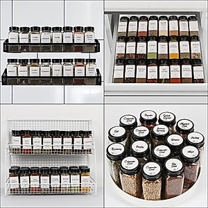 48 Pcs Glass Spice Jars with Labels and Black Lids 4oz Spice Container Set Seasoning Bottles with Blank and Printed Labels, Shaker Lids, Collapsible Funnel and Brush Included