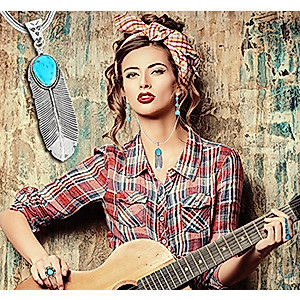 Turquoise Feather Pendant Necklace in Sterling Silver 925 & Genuine Turquoise (20" Length) (Large Turquoise)