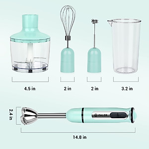 Immersion Hand Blender, ISILER 5-in-1 500-Watt Multi-Purpose Stick Blender with 860ml Food Chopper, 600ml Container, Milk Frother, Egg Whisk, 8-Speed for Puree Infant Food Smoothies Soups