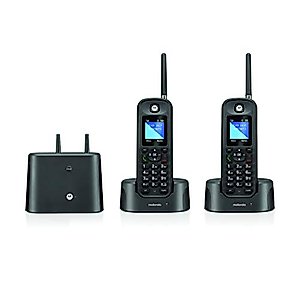 Motorola O212 DECT 6.0 Long Range Cordless Phone - Wireless Phones for Home & Office Phone with Answering Machine - Indoors and Outdoors, Water & Dust Resistant, IP67 Certified - Black, 2 Handsets