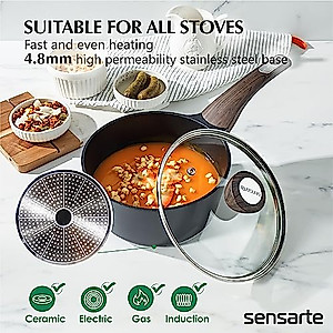SENSARTE 14 Pcs Nonstick Cookware Sets, Pots and Pans Set with Glass Lids, Kitchen Induction Cookware Pots, Durable Non Stick Cooking Set with Stay Cool Handles, Healthy, Non Toxic, PFOA&PFOS Free