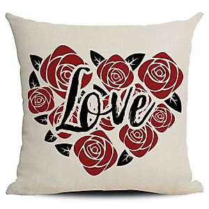 CARROLL Set of 4 Pillow Covers,Simple Love Valentine's Day Wedding Decoration Home Outdoor Garden Decor Square Sofa Bedroom Pillow Cover Linen Cushion Cover, 18x18 Inch