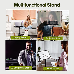 Projector Stand Laptop Tripod Stand - Portable Stand Adjustable Height 20 to 60 Inch, Projector Stand with Gooseneck Phone Holder ＆ Mouse Tray, Laptop Floor Stand for Podium, Home, Studio, DJ Racks