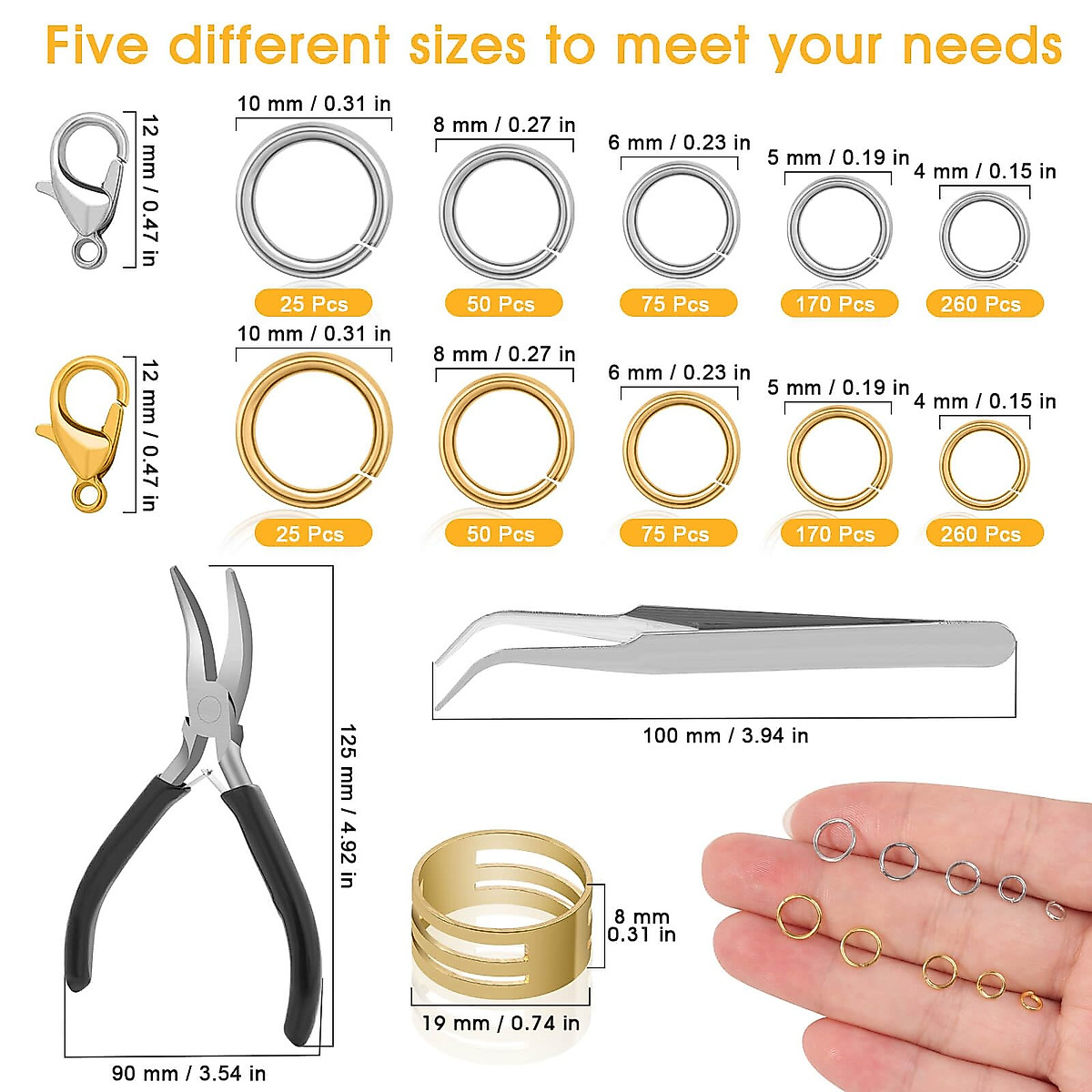 Anezus Jump Rings for Jewelry Making Supplies and Necklace Repair with Jump Ring Pliers and Open Jump Ring(1200Pcs Silver and Gold)Anezus Jump Rings for Jewelry Making Supplies and Necklace Repair wit