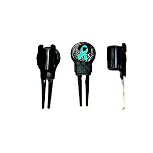 Putter Mounted Divot Tool and Ball Marker - Teal Ribbon