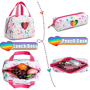 Meetbelify Rolling Backpack for Girls Wheels Backpacks for Elementary Student Kids Wheeled Trolley Trip Luggage for Teen Girls with Lunch Box Pencil Case