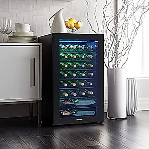 Danby DWC036A2BDB-6 3.3 Cu. Ft. Free Standing Wine Cooler, Holds 36 Bottles, Single Zone Drinks Fridge with Glass Door-Beverage Chiller for Kitchen, Home Bar, in Black