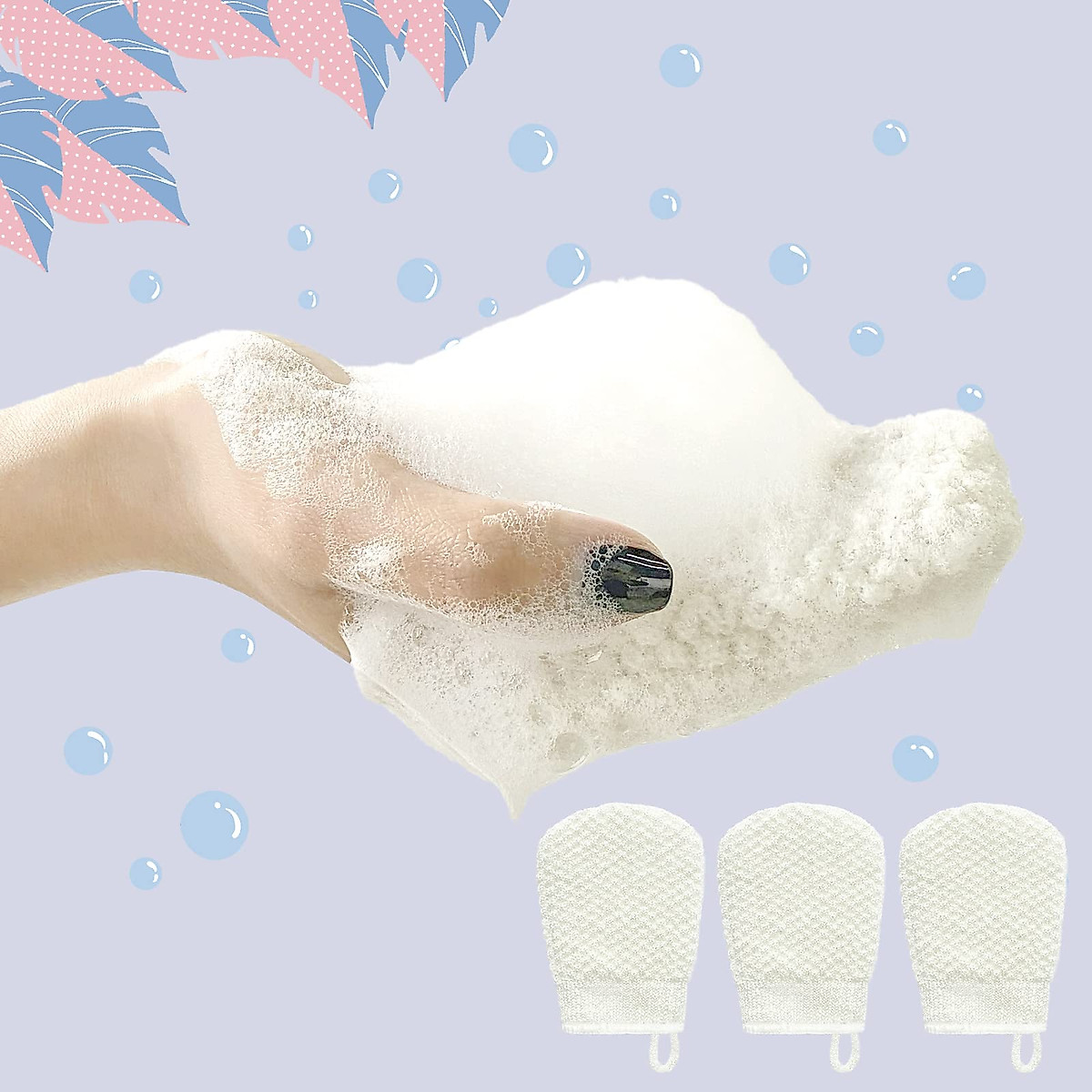 MIG4U Mini 3 PCS Exfoliating Facial Scrubber Mitt, Face Cleanser Wash Mittens Exfoliator for Men & Women Dead Dry Skin SPA, Blackhead Cleansing Gloves