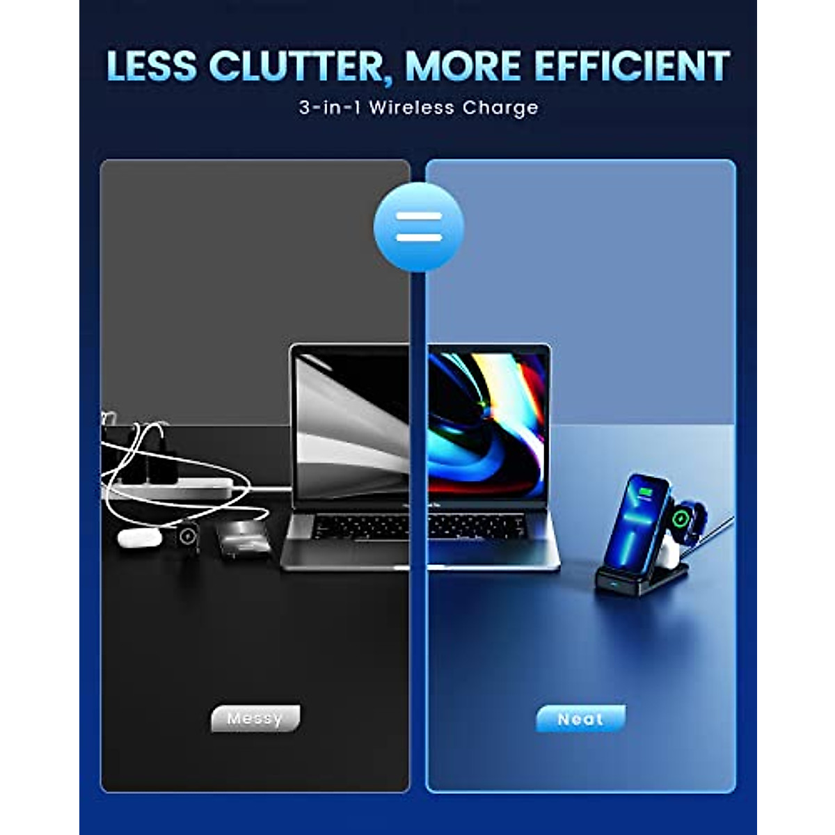 Wireless Charger, PEXXUS Portable 3 in 1 Wireless Charging Station for Multiple Devices,for iPhone 14 13 12 11 pro max XS 8,Samsung Galaxy, Apple Watch Charging Stand, Airpods 2 3 Pro Charger