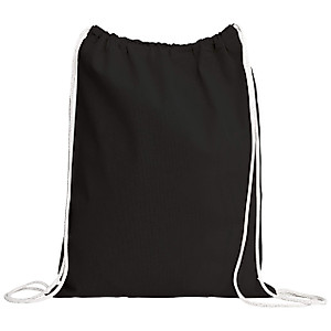 TBF Cotton Drawstring Backpack Gym Sack Canvas Cinch Sport Pack for Men, Women - Set of 12, Black