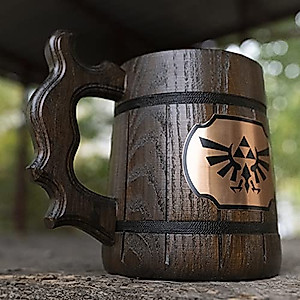Legend Of Zelda Mug. Zelda Wooden Mug Gift. Zelda Stein. Zelda Ornament Triforce Gamer Mug. Beer Steins. Wooden Beer Tankard. Gifts for Gamer K100