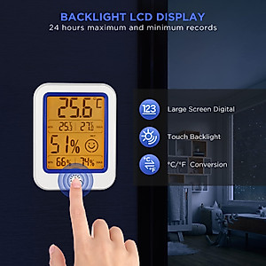 odorsin Digital Hygrometer Indoor Thermometer, Temperature Humidity Sensor with Max/Min Records & Backlight Display Thermometer Humidity Gauge Suit for Room, Greenhouse, Basement, Plant Humidity Meter